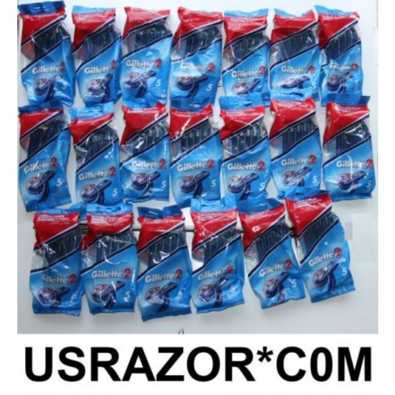 100 GILLETTE 2 DISPOSABLE RAZORS TWIN BLADES SHAVERS FIXED LONG HANDLE ...