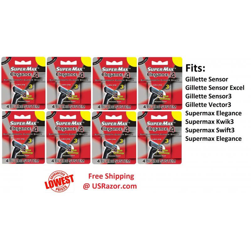 24 Supermax Elegance 4 BLADES Razor fit Gillette Sensor3 Excel
