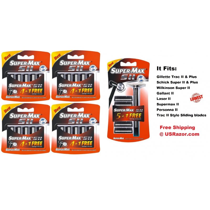 30 Supermax Razor Fit Gillette Trac II Plus Schick Super 2 Blade