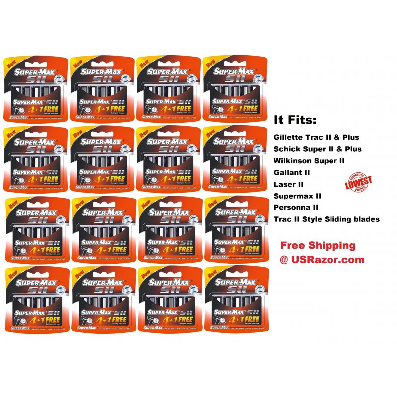 80 Supermax Blades Fit Gillette Schick Trac II Plus Razor Cartridges